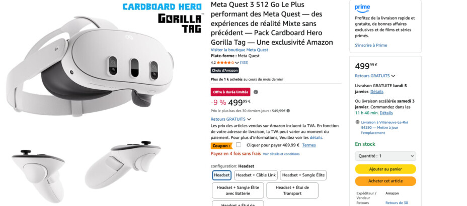 Meta Quest 3 : baisse de prix 512 Go sur Amazon avant 2024 | 1001infos